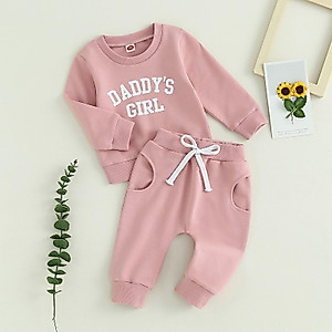 Toddler Baby Girl Clothes Daddys Girl Long Sleeve Pullover Sweatshirt Stretch Jogger Pants Infant Fall Winter Outfit (Daddys Girl Pink, 12-18 Months)