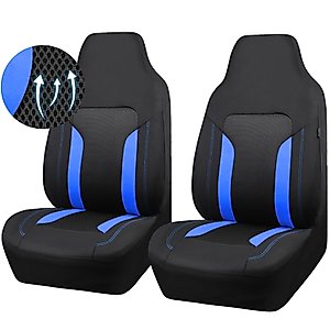 CAR PASS Bucket Car Seat Cover, Breathable 3D Air Mesh-100% Sporty Fabric Front Seats, Airbag Compatible, Universal Fit Auto SUV Truck Sedan Vans Women, High Back Two Front 2 Piece, Black Blue