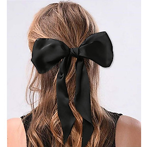 GERINLY Solid Color Long Neckerchief Pure Skinny Scarf Necktie for 50's Costume Party Black Silk Scarf Belts for Hair (Black)