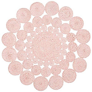 SAFAVIEH Cape Cod Collection 3' Round Pink CAP226U Handmade Braided Area Rug