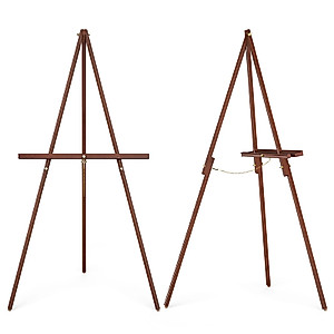 XvmeiMym Wooden Art Easel Stand - 63" Portable Tripod Wood Artist Easel - Adjustable Floor Poster Stand for Painting, Display Show, Wedding - Brown