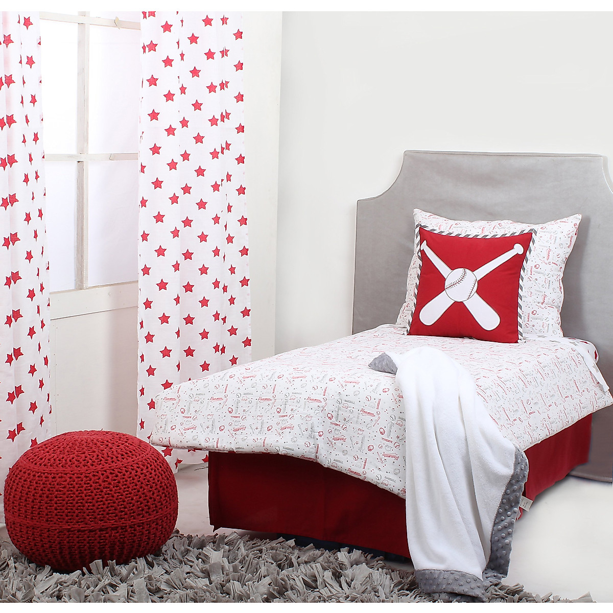 Bacati Baseball Red/Grey Muslin Quilted Changing Pad Cover