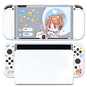 BelugaDesign Girl Gamer Case | Dockable Soft Anime Streaming Pastel Cute Snap on Cover Shell | Compatible with Nintendo Switch OLED Console Joycons (Switch OLED, Clear Blue)