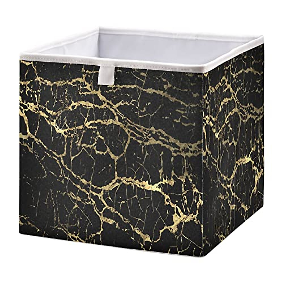 ALAZA Black Gold Marble Texture Fabric Cube Storage Bin,Collapsible Fabric Bins Organizer Foldable Basket For Closet Cabinet Shelf Office,11.02X11.02X11.02In