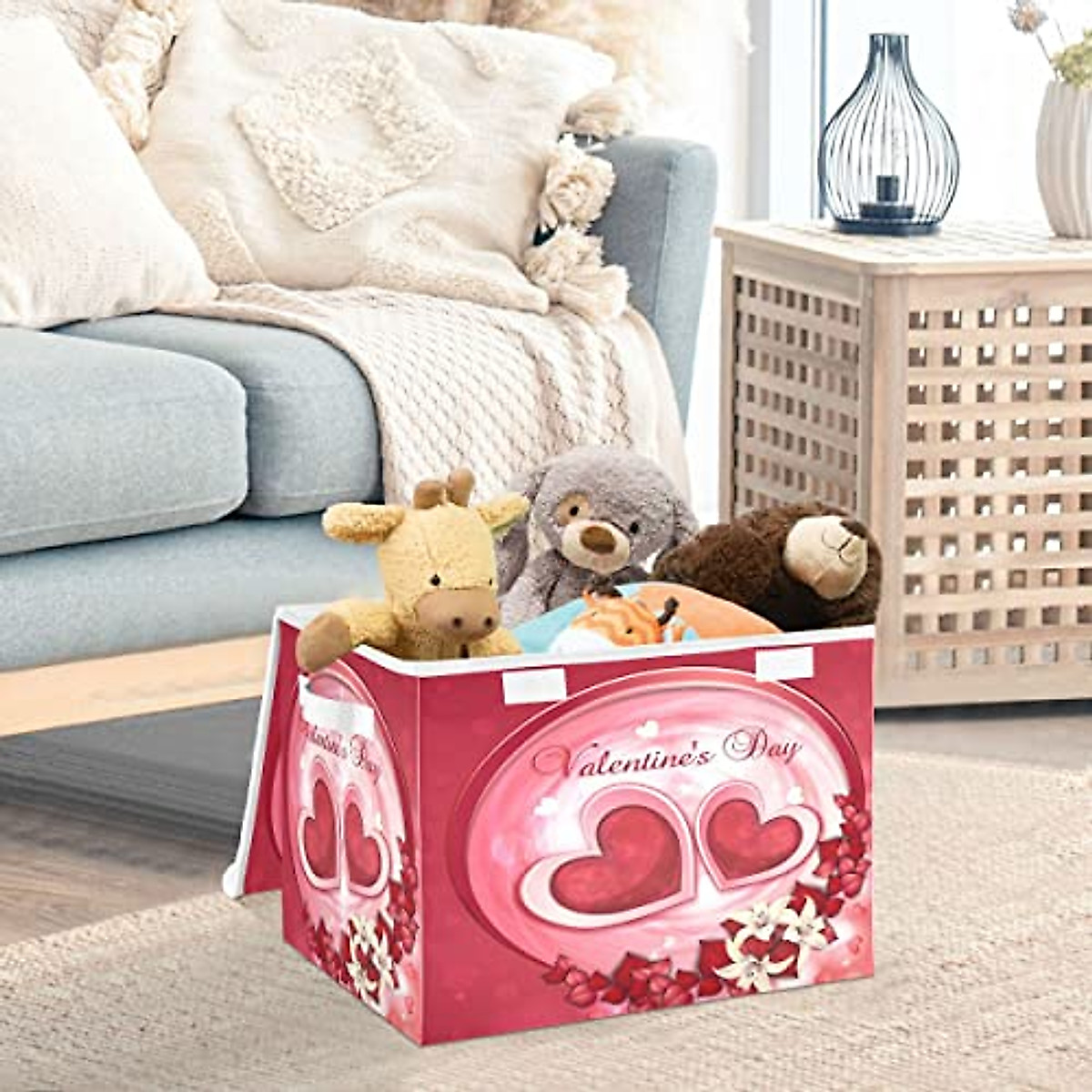 Storage Bins with Lids Foldable Storage Baskets Storage Cubes Collapsible Closet Organizer Containers with Cover Valentine's Day Card Romantic Flowers for Home Office Organizer Closet, Shelves, Toy, N
