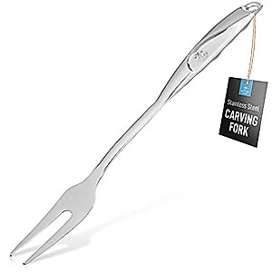 Zulay 14 Inch Carving Fork For Meat - Stainless Steel Meat Fork Carving With Comfortable Handle - One Piece Serving Fork Utensil For Chicken, Steak, Turkey, and More