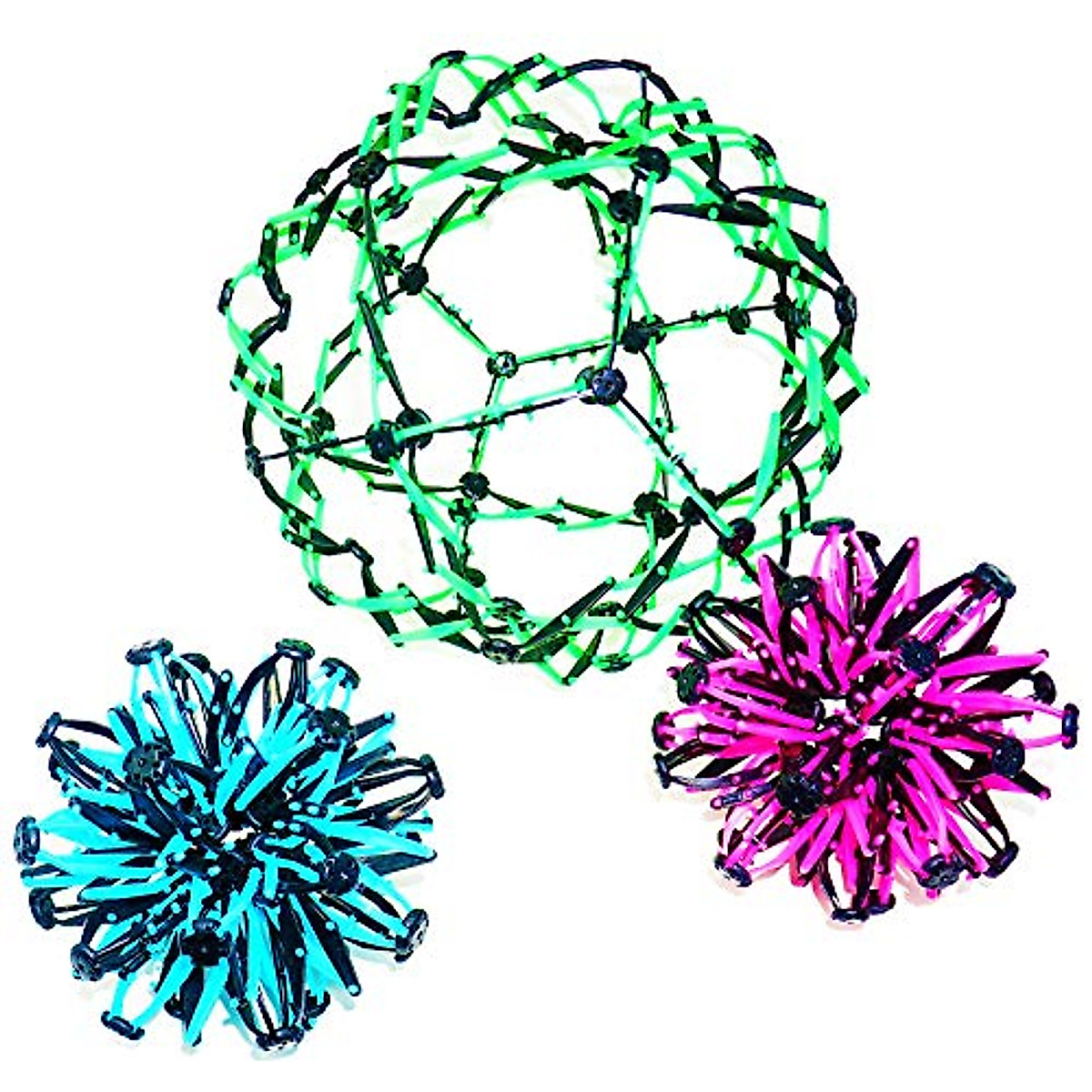 4E's Novelty 3 Pack Expandable Breathing Ball Sphere Toy - Expanding Stress Relief Breathing Ball Toys for Kids & Adults - for Anxiety, Yoga, Deep Breathing, ADHD - Neon Blue, Pink, & Green