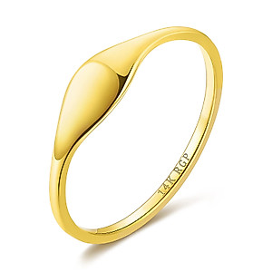 Kainier 1mm 14K Gold Plated Rings Stackable Arc Slim Signet Rings Thin Plain Statement Band for Women Pointer Finger Classic Ring Comfort Fit Size 5 to 10