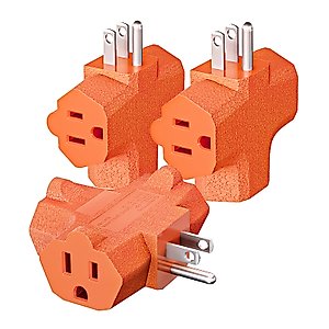 3-Outlet Grounding Adapter, Kasonic [UL Listed] Plug Extender, Heavy-Duty Grounded Power Tap - 3 Pack (Orange)