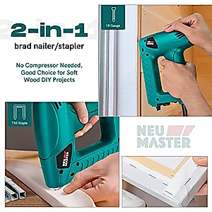 Electric Brad Nailer, NEU MASTER Staple Gun N6013 with Contact Safety and Power Adjustable Knob for Upholstery and Home Improvement, Includes 336pcs Staples and 200pcs Nails