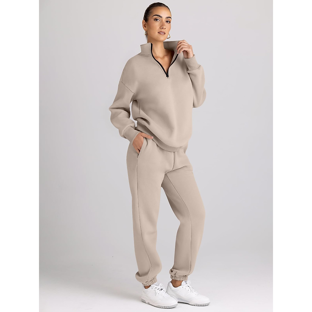 AUTOMET Womens Winter 2 Piece Thanksgiving Outfits Long Sleeve Sweatsuits Half Zip Sweatshirts with Sweatpants