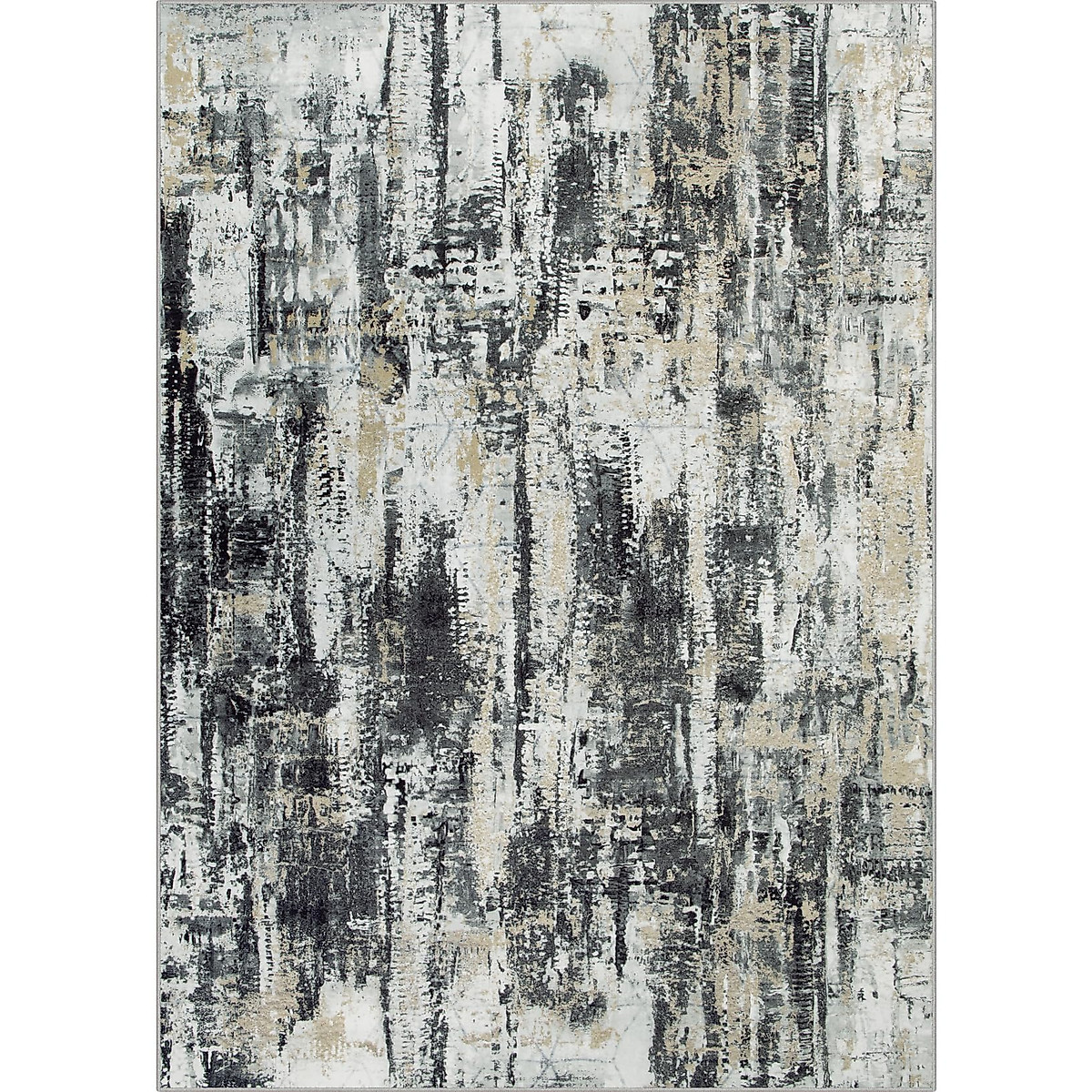 8x10 Area Rugs Washable Rug: Large Modern Abstract Living Room Rug Soft Anti-Skid Thin Carpet Indoor Floor Non-Shedding Carpets for Bedroom Dining Farmhouse Nursery Home Office Black Grey Gold
