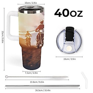 Motorcycle Motorsport Mountain Sunset 40 Oz Stainless Steel Cup Travel Tumbler with Handle and Straw Lightweight Coffee Mug for Home Office