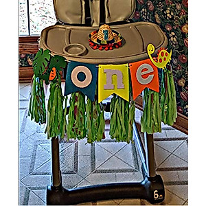 LaVenty Set of 2 Dinosaur First Birthday Banner Dinosaur One Cake Topper Dinosaur 1st Birthday High Chair Banner Dinosaur Birthday Party Decoration