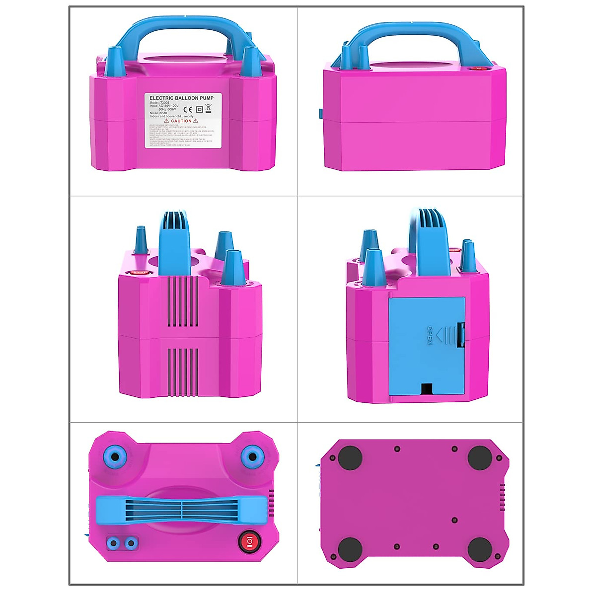 LANGXUN Portable High Power Electric Balloon Pump, Two Nozzle 110V 600W Air Blower Electric Ballon Inflator Pump for Party Latex Balloon Decoration Supplies