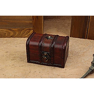 Coolrunner 2pcs Antique Vintage Wooden Box Stamp Flower Small Metal Lock Jewelry Treasure Chest Handmade Retro Wood Organizer Case Box (2 pcs)
