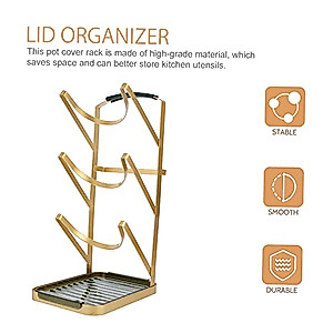 STOBAZA Wall Mounted Pot Lid Rack Utensil Rest Cutting Board Holder Pan Lid Organizer Rack Carbon Steel Lid Stand Kitchen Supplies Kitchen Organization Golden Shelf Storage PC
