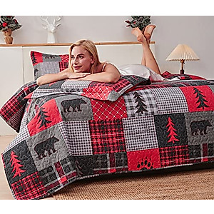 Bedspread Coverlet King Size Rustic Quilt Set Bedding King Plaid Quilt Bedding Lightweight Bedspread Lodge Cabin Bear Bedding Country Patchwork Quilt Bedspread Coverlet Rustic Reversible Quilts