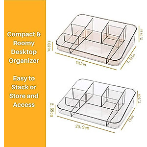 SUNFICON Makeup Tray Organizer Cosmetic Display Case Office Stationery Storage Holder Countertop Storage Unit Makeup Box for Bathroom Drawers,Vanities Office Desk,Washable Crystal Clear Acrylic