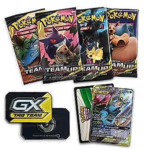 Pokemon TCG: Sun & Moon Team Up Collector's Tin Containing 4 Booster Packs and Featuring A Foil Celebi & Venusaur GX Card
