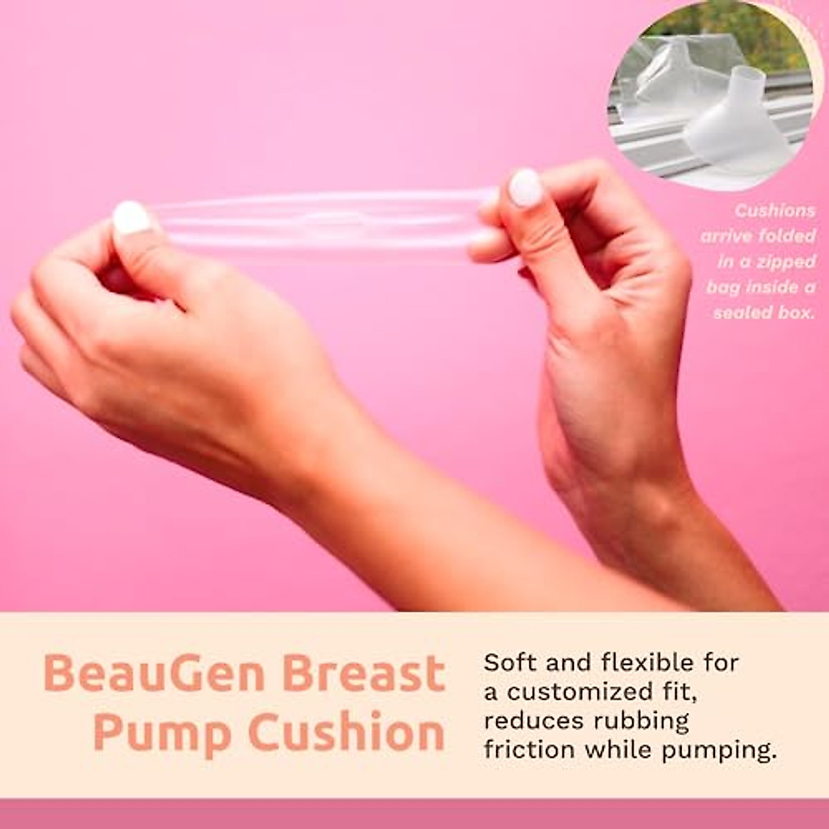 BeauGen Breast Pump Cushion 2.0 – Breast Pump Sizing Insert for Flange Comfort & Fit – Soft, Stretchy, Clear Breast Pump Accessory – BPA Free, Food Safe – Compatible with Flange Sizes 21-28mm (1 Pair)