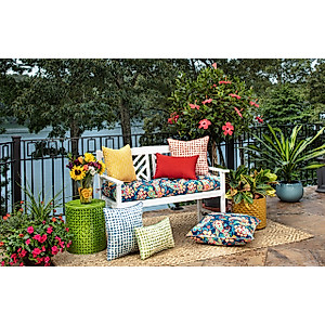 Pillow Perfect Paisley Indoor/Outdoor 1 Piece Split Back Round Corner Chair Seat Cushion with Ties, Deep Seat, Weather, and Fade Resistant, 40.5" x 21", Blue/Green Party,