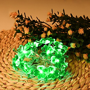 St. Patrick's Day Lights Shamrock String Lights Battery Operated 13 Feet 40 LEDs 8 Mode with Remote Lucky Clover Silver Wire Mini Fairy Lights for Bedroom Party Feast Green Day Decorations