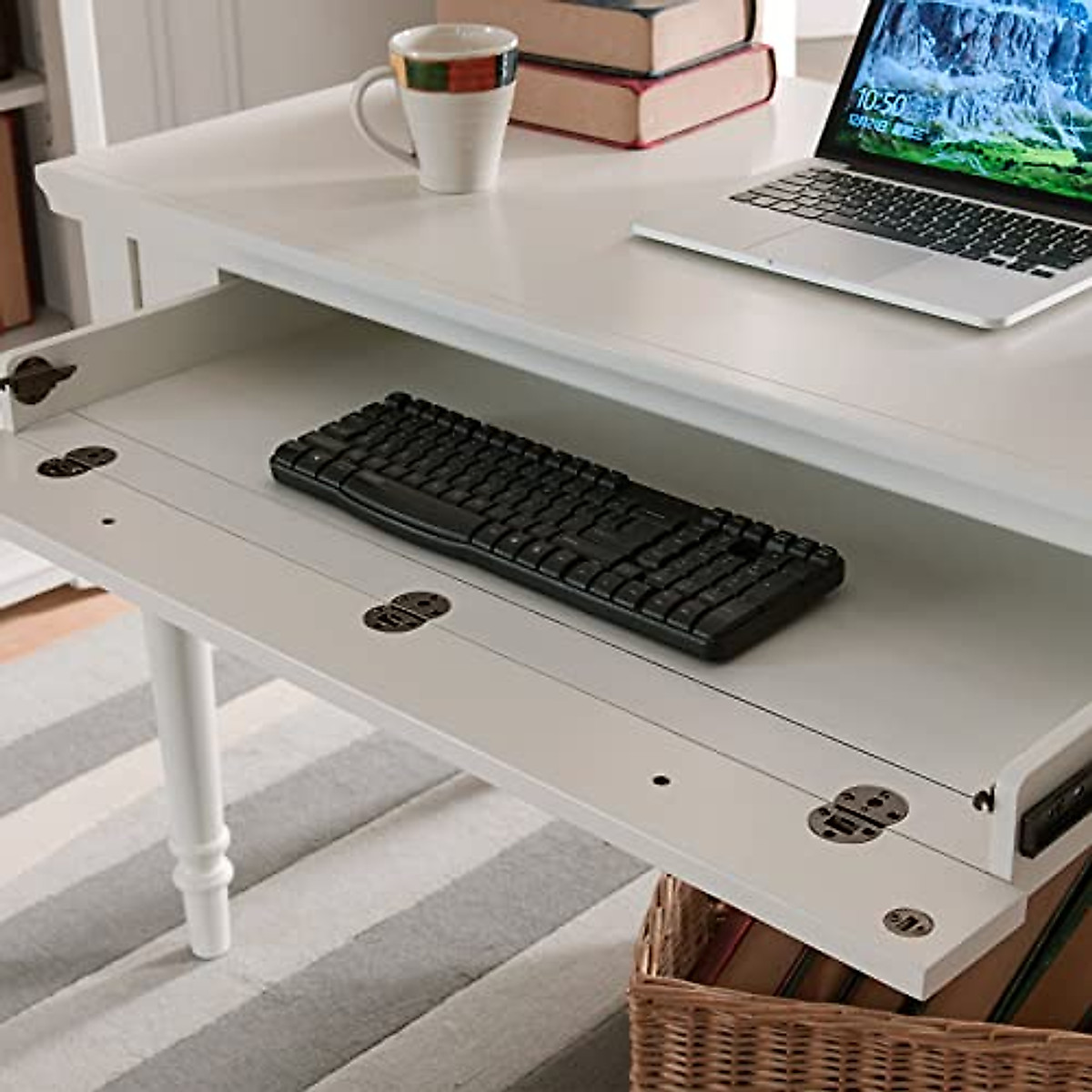 Leick Home Cottage White Turned leg Laptop Desk with Center Drawer, White