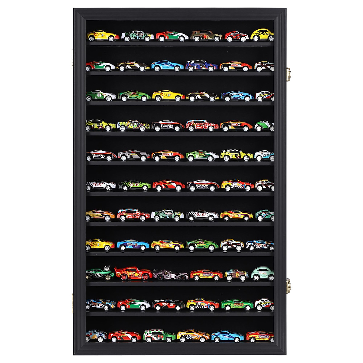 Hot Model Toys Cars Diecast Display Case Cabinet Wall Rack Compatible with Wheels and Matchbox Cars 1/64-1/43 Scale, 26.5" H X 16" W X 3.25" D Black Color Frame