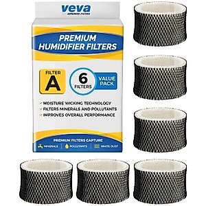 VEVA 6 Pack Premium Humidifier Filters Replacement for Holmes Filter A, HWF62, HWF62S, and Other Sunbeam Cool Mist Humidifiers