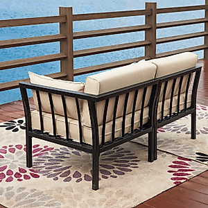 LOKATSE HOME 2 Piece Outdoor Patio Furniture Loveseat Couch with Corner Sofa and Non-armrest Chair, Khaki