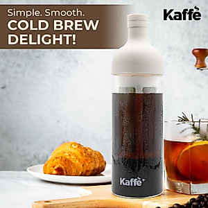 Kaffe Cold Brew Coffee Maker (38oz / 1L) - Borosilicate Glass, Airtight Seal & Dishwasher Safe - Iced Coffee Maker Bottle - Removable Mesh Filter - Up to 6 Cups of Cold Brew Coffee