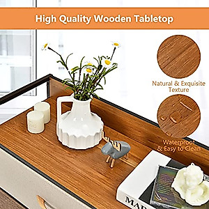 Giantex 7 Drawer Dresser Storage Tower with Fold-able Fabric Drawers, Steel Frame & Wooden Top Vertical Organizer Unit for Closets, Nursery, Bedroom Utility Dresser Chest (31.5 x 11.5 x 31 inch)