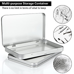 DAJAVE 6 Pack Metal Rectangular Hinged Tin Box Container, Sliver Tin Empty Box with Lid, Mini Tin Containers for Watercolor, Jewelry, Makeup, Candy, Craft Organize(4.2x7x0.6 Inch)