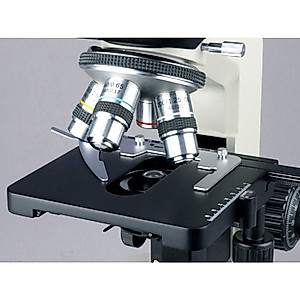 AmScope T490A-PCS Compound Trinocular Microscope, WF10x and WF16x Eyepieces, 40X-1600X Magnification, Brightfield, Halogen Illumination, Abbe Condenser, Double-Layer Mechanical Stage, Sliding Head, High-Resolution Optics, Includes 3 Phase-Contrast Objecti