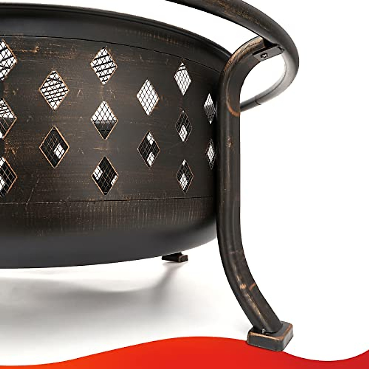 SINGLYFIRE 36 Inch Fire Pits for Outside Large Outdoor Wood Burning Crossweave firepit Heavy Duty Steel Bronze Bonfire Pit for Patio Backyard Garden with BBQ Grate,Spark Screen,Log Grate,Poker