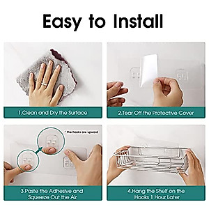 SwizioCo Bathroom Shower Caddy Organizer 2 Baskets with 2 Soap Dishes Hooks for Shampoo Conditioner, No Drilling Adhesive Wall Mount Storage Accessories, Rustproof SUS304 Stainless Steel Silver