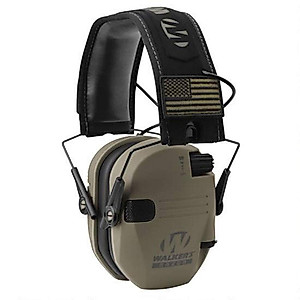 Walker's Razor Slim Folding Electronic Ear Protection with Sound Activated 23dB Noise Reduction and Sound Amplification, Tan Patriot