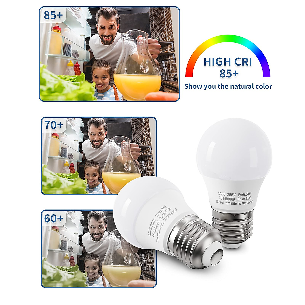 Pazetiv Waterproof LED Refrigerator Light Bulbs 40W Eqv, 120V, Daylight 5000K, E26 Medium Base, Fridge Light Bulb, Freezer Bulb, A15 LED Appliance Bulb, Not Dimmable