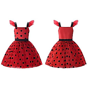 Uplus ME Ladybug Costume Girls Ladybug Dress Lady Bug Costumes for Kids Toddler Ladybird Dress Up Set for Halloween Birthday (2-3T/100)