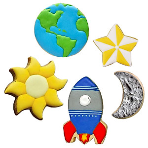 Space Exploration Cookie Cutter 5-Pc Set Made in USA by Ann Clark, Rocket, Planet, Sun, Star, Moon