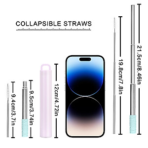 FYY Reusable Straws with Case - 3 Pack Collapsible Stainless Steel Travel Straws with Cleaning Brush & Silicone Tips Portable Cruise Ship Essentials Telescopic Drinking Straws with Keychain Ring 3P1