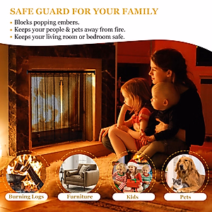 Fireplace Mesh Screen Curtain with Adjustable Rods, 2 Pack Decorative Spark Guard Chain, Easy-to-Install Hanging Replacement Screens for Wood Burning Fireplaces (22" H x 27.5" W)