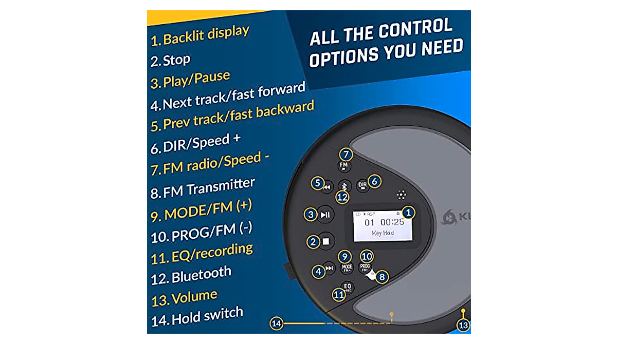 KLIM Discover Portable CD Player with Bluetooth & FM
