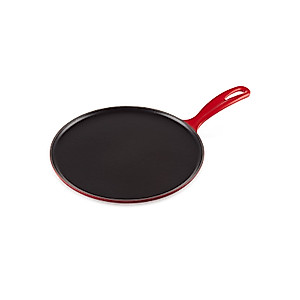 Le Creuset Enameled Cast Iron Crepe Pan with Rateau and Spatula, 10.75", Cerise