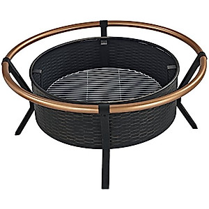 Crosley Furniture Yuma Outdoor Fire Pit with Oversized Bowl and Copper Ring - Black and Copper