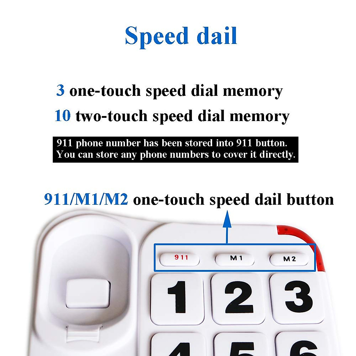 Elderly Phones for Seniors, HePesTer P-46 Amplified Corded Phone for Hearing Impaired Extra Large Button Phone with Loud Speakerphone for Elderly Home Landline Phones Visually Impaired Telephone