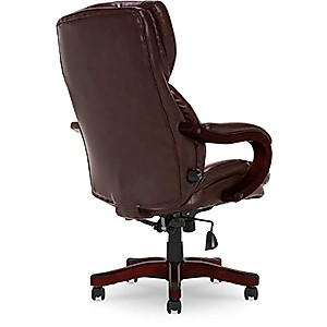 Serta Big and Tall Executive Office Chair with Wood Accents Adjustable High Back Ergonomic Lumbar Support, Bonded Leather, 30.5D x 27.25W x 47H in, Chestnut Brown