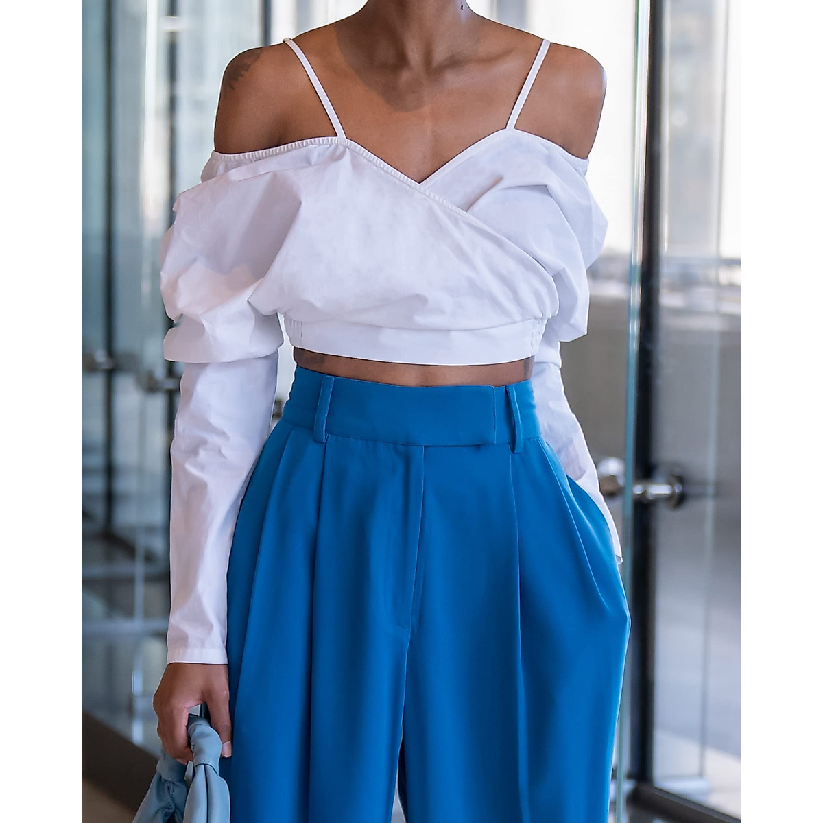 The Drop Women's White Off Shoulder Draped Crop Top by @signedblake, L
