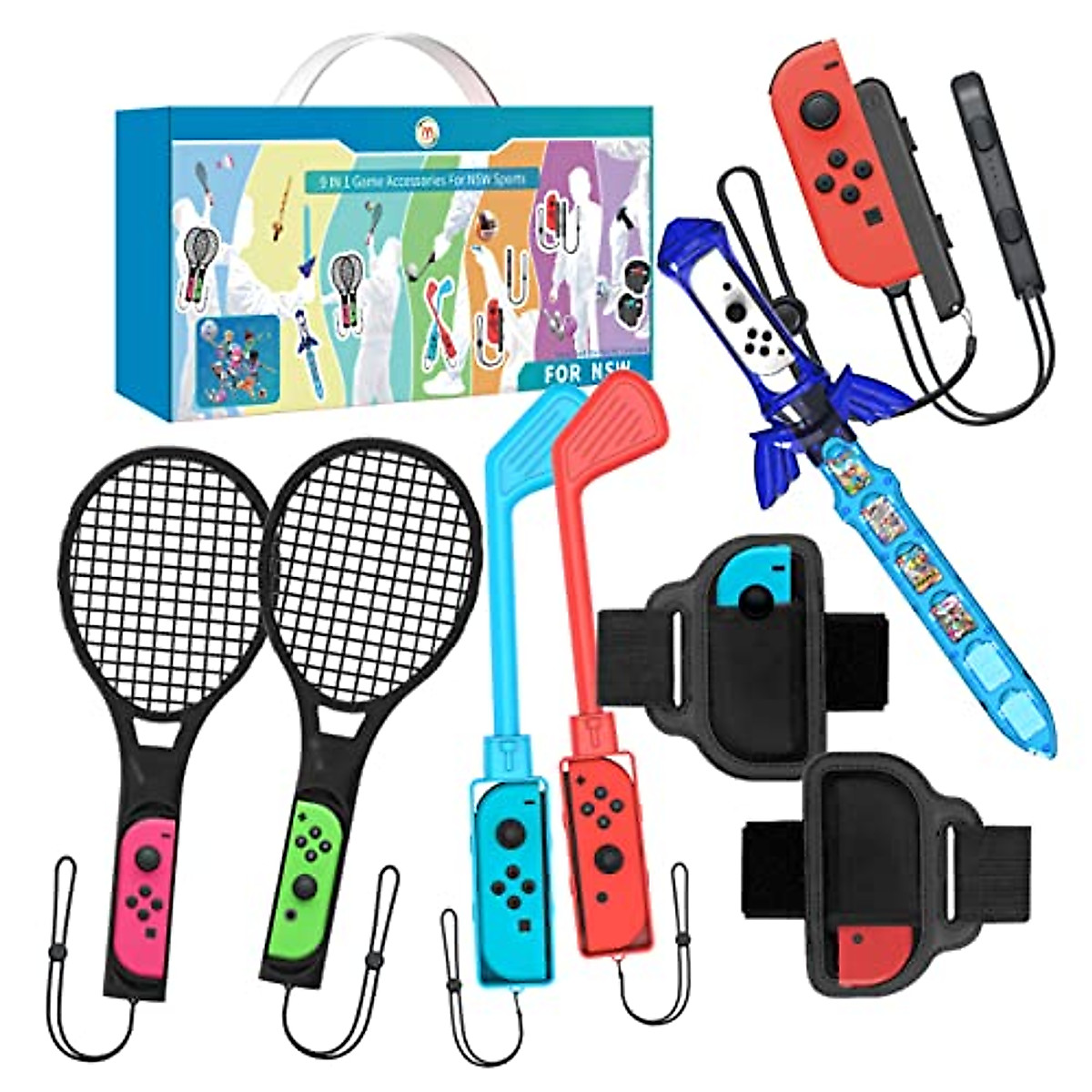 Iesooy 9 in 1 Family Accessories Kit for Nintendo Switch & OLED Switch Sports Accessories Bundle